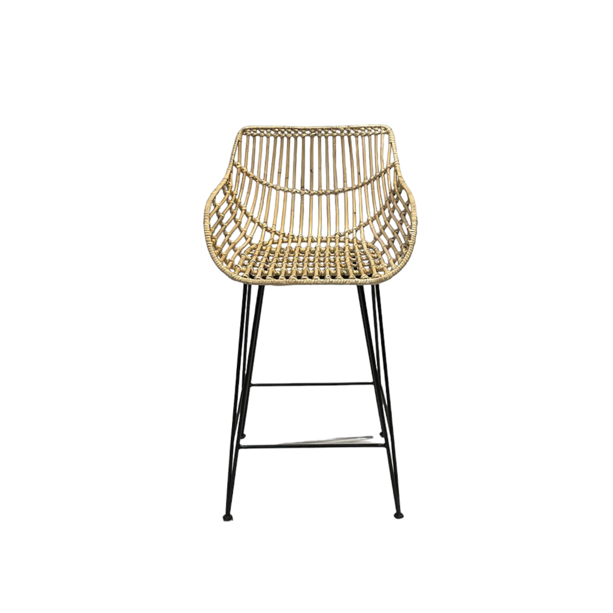 Rattan bar stool with arm - Wood - natural