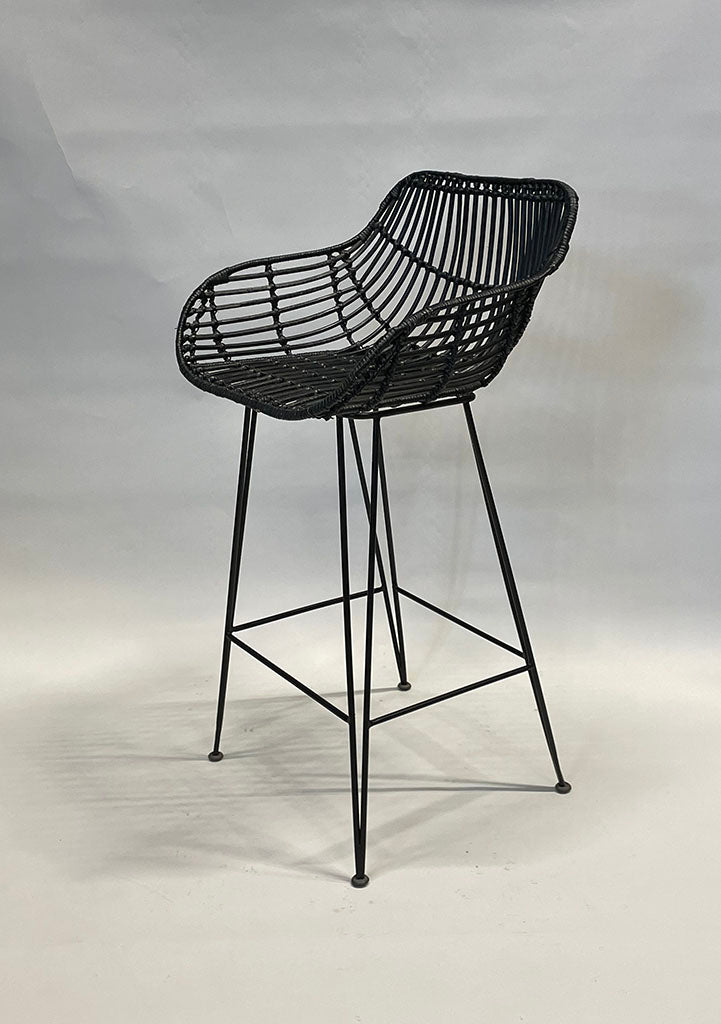 Rattan bar stool with arm - Wood - natural